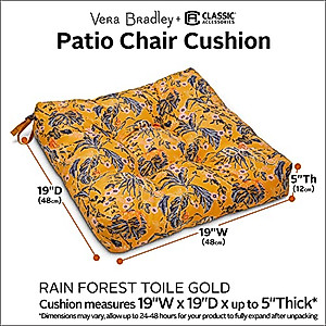 Vera Bradley by Classic Accessories Water-Resistant Patio Chair Cushions, 19 x 19 x 5 Inch, 2 Pack, Rain Forest Toile Gold, Chair Seat Cushions