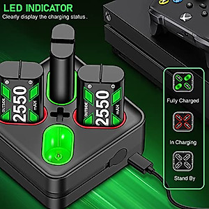 Rechargeable Xbox One Controller Battery Pack Charger with 4 x2550mAh Max Capacity for Xbox Series X Battery, Xbox One Charging Accessories Kit for Xbox One Series X/S/Xbox One/X/S/Elite Controllers