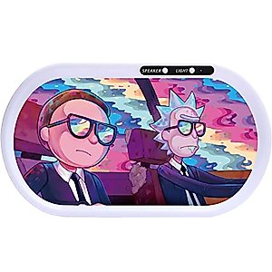 Bluetooth Speaker LED Rolling Tray - Light Up Glow Tray with 7 Colors Party Mode Rechargeable, Smooth Rounded Edges, USB Fast Charging, Unique Art Style Patterns Design, Fun Guys, 13.8”x7.9”.