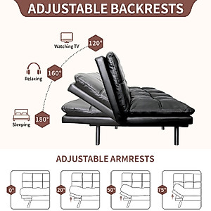 MUUEGM Futon Sofa Bed Couch Convertible Memory Foam Sleeper Love Seat, Modern Daybed for Small Space, Living Room, Office, Apartment, Adjustable Backrests Armrests, 71" Sofabed, Black