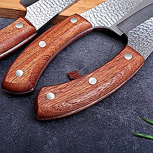 GAINSCOME Handmade Stainless Steel Boning Knife Kitchen Forged Chinese Vegetable Knives Fishing Knife Meat Cleaver Outdoor Cutter Butcher Knife Sharp A-Viking Knife Camping BBQ (6 inch)