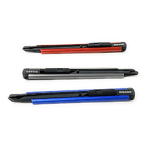 RockRose Retractable Utility Knife w/ 30-Degree Blade Set of 3 x 5.5, Portable easy to use Arts and Crafts Knife with Precision Blades for Home, Car, Warehouse, Everyday Use (Red, Blue and Grey)
