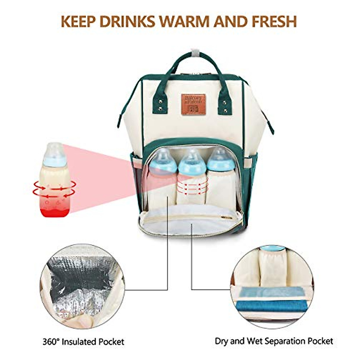 BALCONY & FALCON Multi-Functional Diaper Bag Backpack with Changing Pad Waterproof Nappy Bag