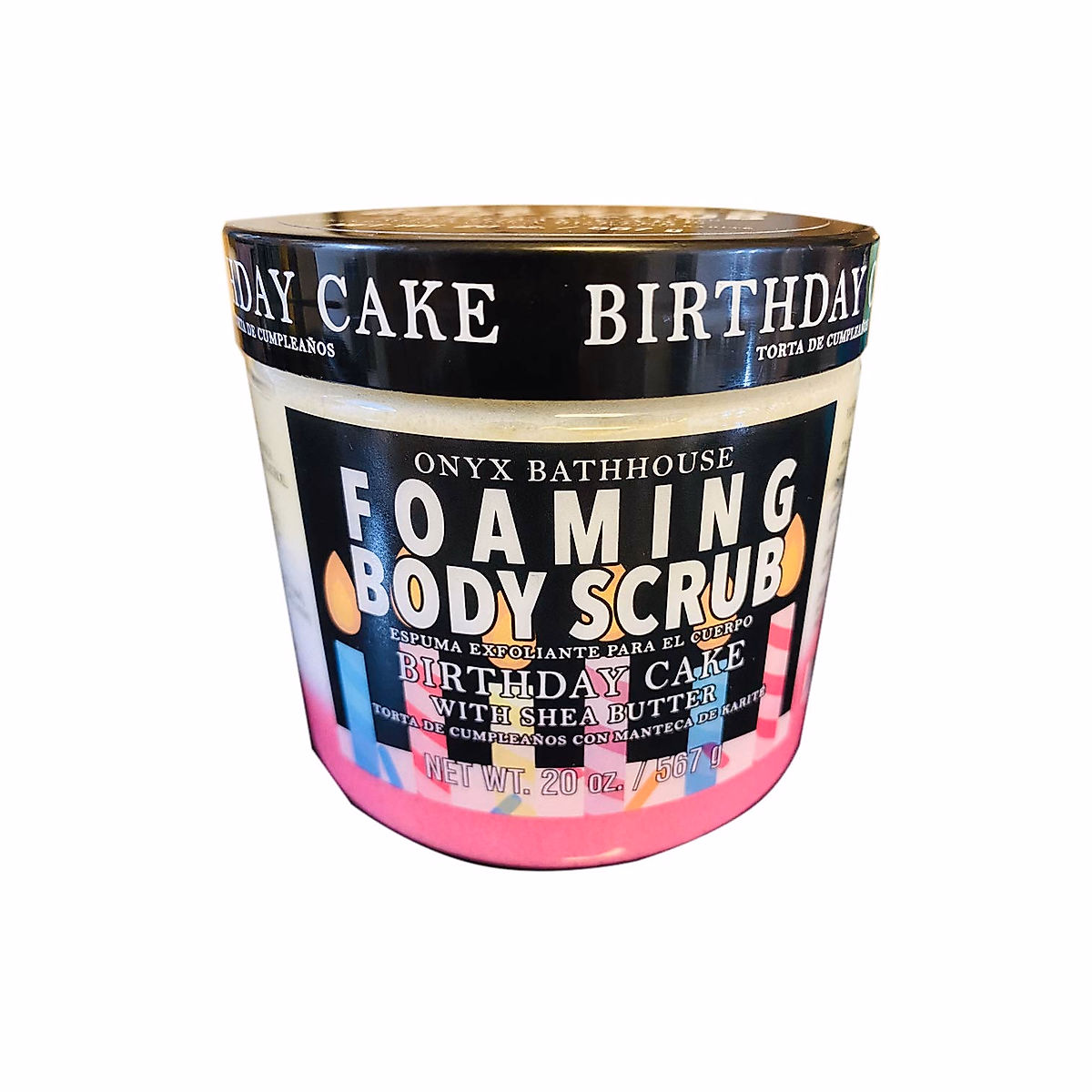 Onyx Bath House Birthday Cake Foaming Bath Scrub 20 Oz! Infused With Shea Butter! Body Scrub Gently Exfoliates And Hydrate Skin! (Birthday Cake)