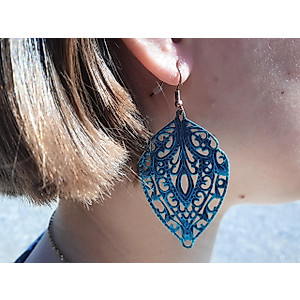 Patina Copper-Tone Metal Filigree Dangle Earrings