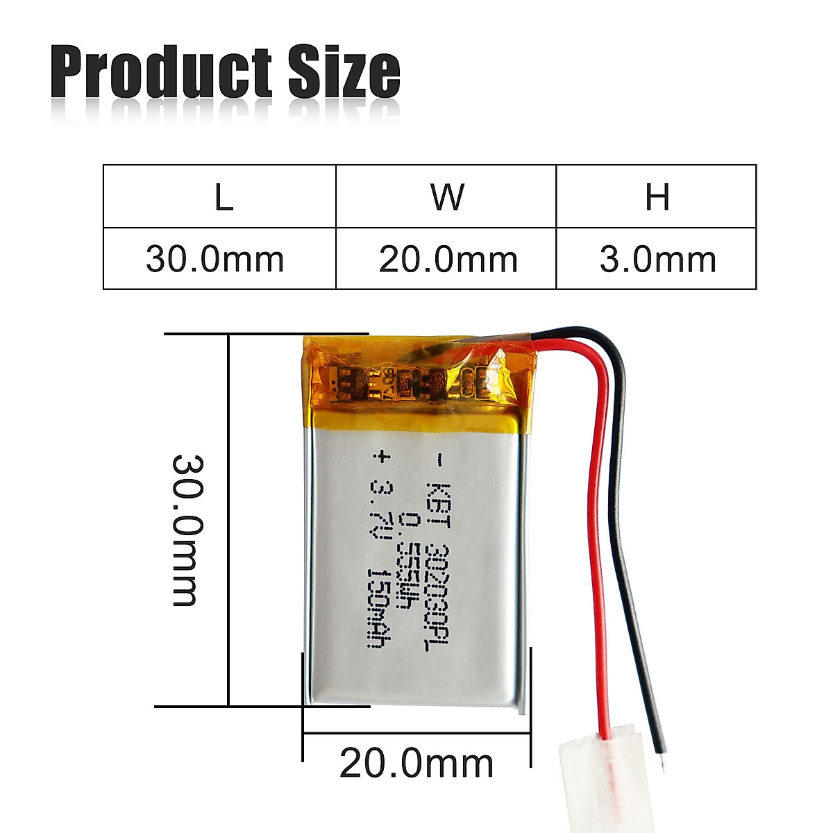 KBT 3.7V 150mAh Li-Polymer Battery：302030 Rechargeable Lithium-ion Replacement Batteries (2pack)