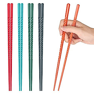 Ohtomber 10 Pairs Chopsticks Reusable - 9.5 Inch Fiberglass Chopsticks, Japanese Style Non-Slip Chop Sticks Pack, Multicolor