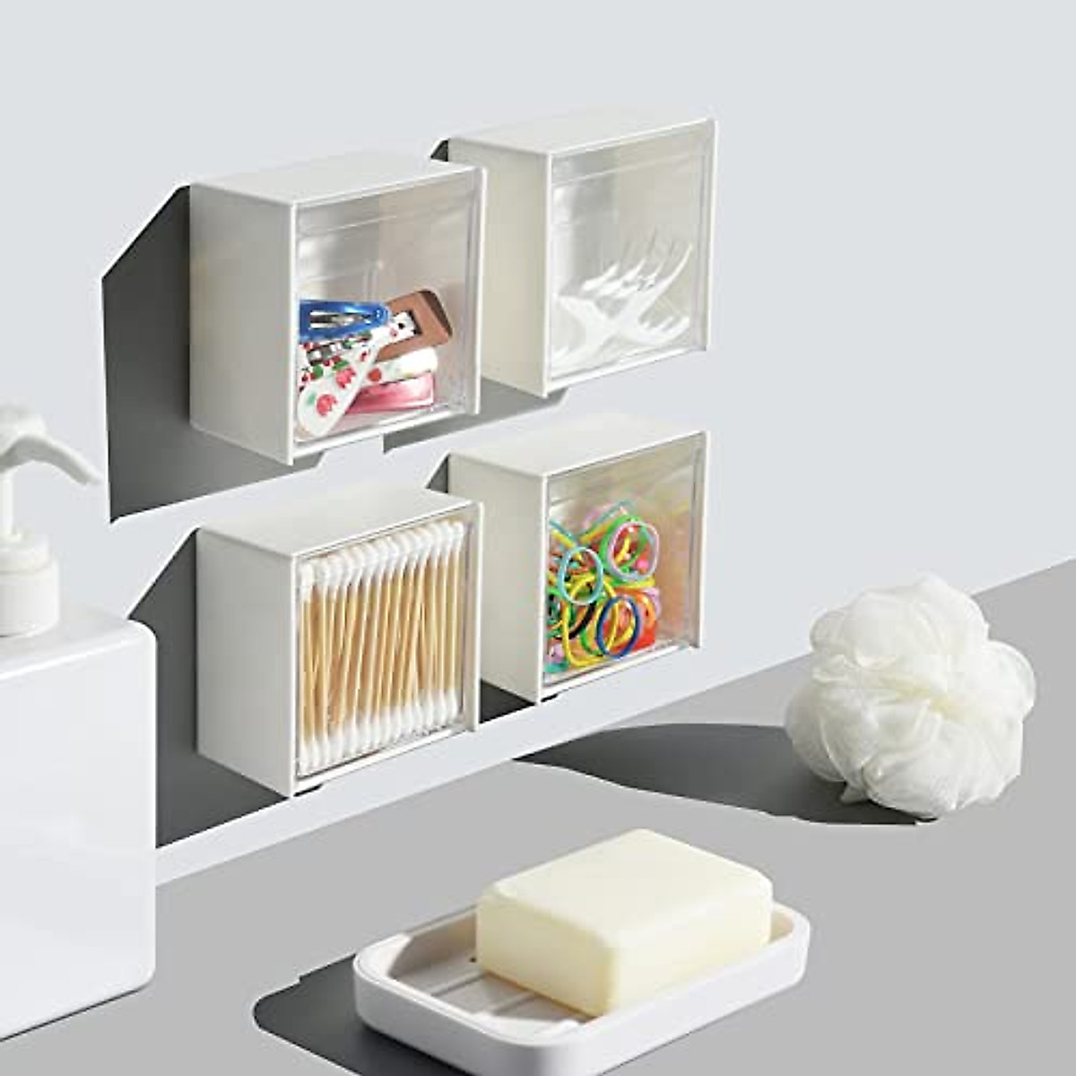 6 Pcs Self Adhesive Small Storage Box,Cotton Pads Holder Dispenser Container Case for Bathroom Cotton Swab, Floss, Hairpin, Rubber Band, Clip Household Organize