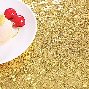 Trlyc Gold Sequin Tablecloth - 60x84inch Glitter Tablecloth Rectangle Party Wedding Christmas Table Cloth