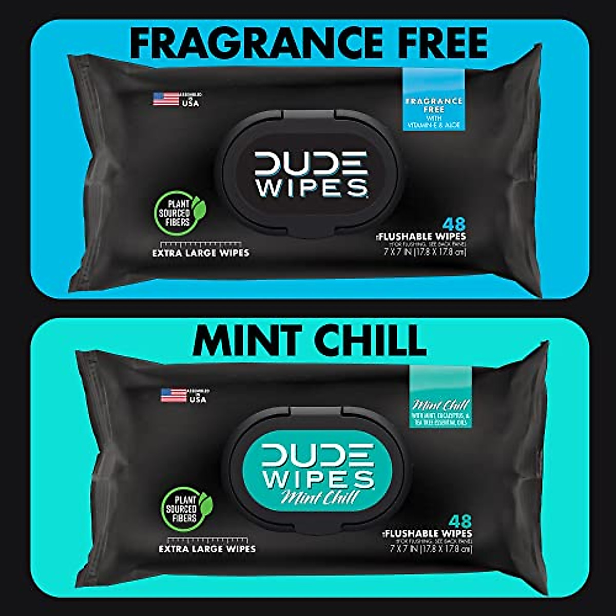 DUDE Wipes - Flushable Wipes - 6 Pack, 288 Wipes - Unscented & Mint Chill Combo, Extra-Large Adult Wet Wipes with Vitamin-E & Aloe for at-Home Use - Septic and Sewer Safe