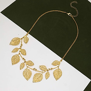 CENAPOG Bohemian Glitter Hammered Leaf Collar Necklace for Women Plant Necklace Chunky Tree Life Choker Necklace Vintage Sparkly Bib Necklace for Evening Party Fashion Jewelry (Gold)
