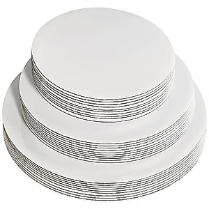 ONEMORE 30-Pack White Cake Board Rounds,Circle Cardboard Base Boards, 8, 10 and 12-Inch. Perfect for Cake Decorating, 10 of Each Size (White,30)