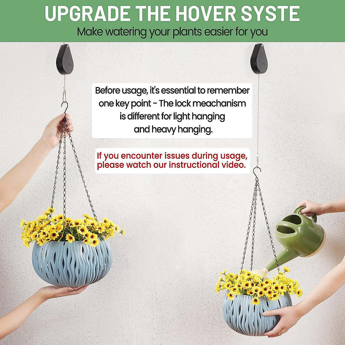 Kitwinney Retractable Plant Hanger - Upgrade Plant Pulleys for Hanging Plants, Easy to Raise and Lower, Suitable for Garden Flower Pots, Hanging Planter, Bird Feeder（Black, 4 PCS）