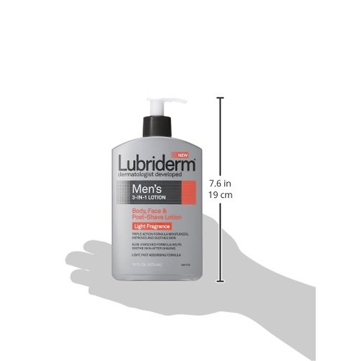 Lubriderm Men's 3-In-1 Lotion Enriched with Soothing Aloe for Body and Face, Non-Greasy Post Shave Moisturizer with Light Fragrance, 16 fl. oz