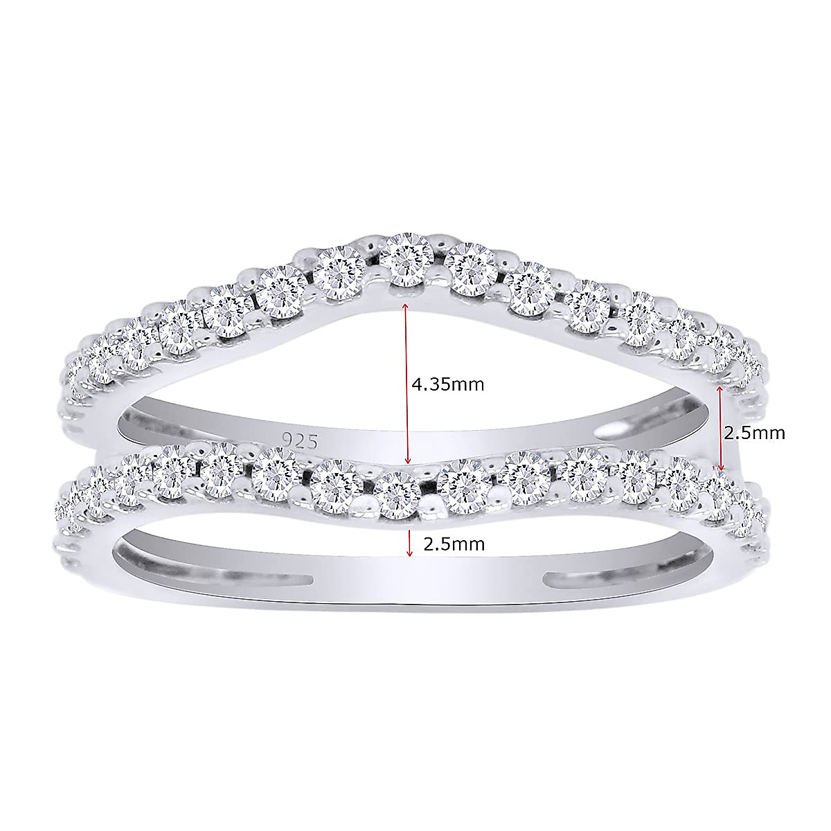 AFFY Round White Cubic Zirconia Enhancer Guard Ring In 14K White Gold Over Sterling Silver Jewelry For Women (1.00 Cttw) Ring Size-9.5