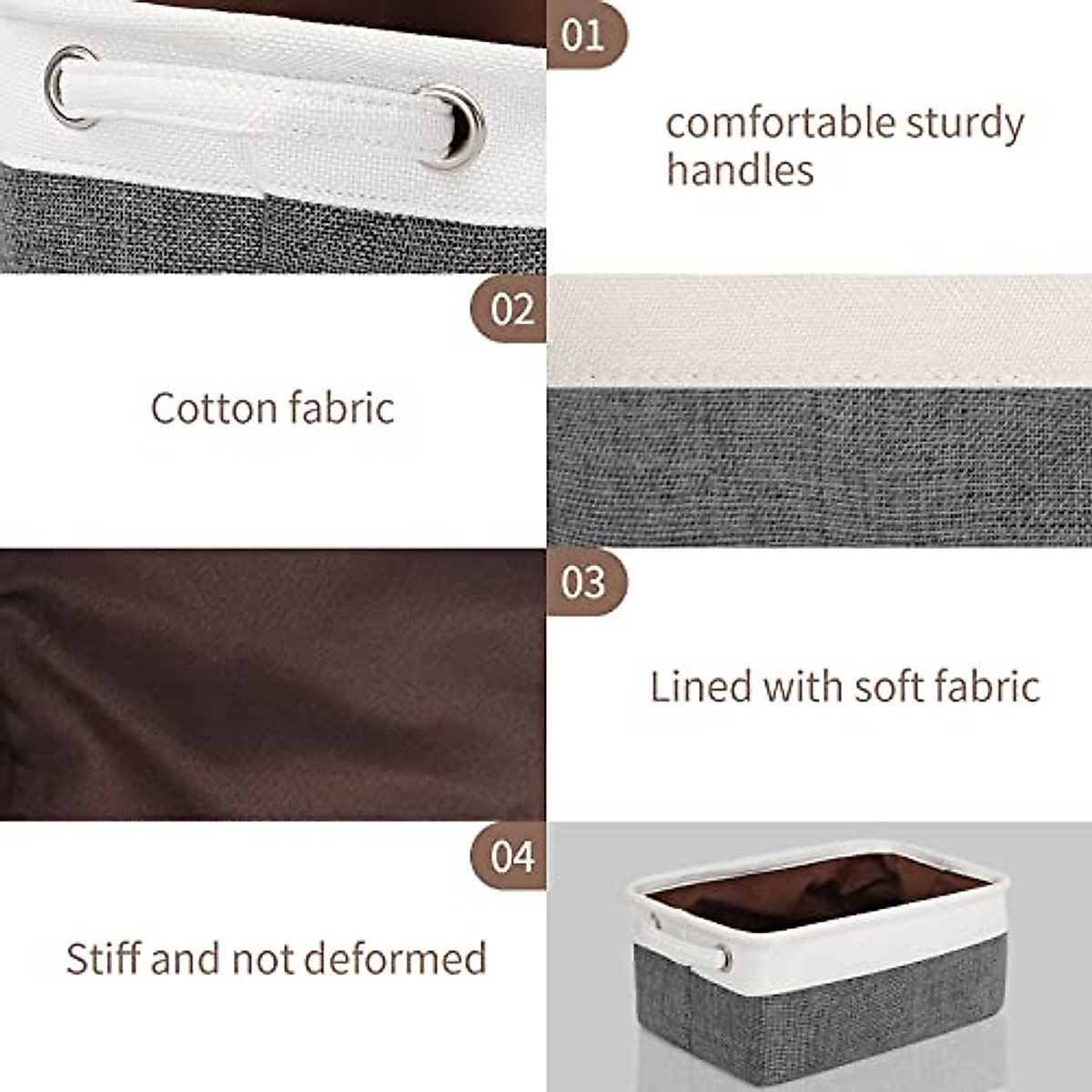 EXTREE Fabric Small Storage Baskets - 6 Pack Nursery Decorative Storage Bins Linen Empty Gift Basket with Handles for Organizing Shelves Bathroom(Gray,11.8L x 7.9W x 5.3H inches)