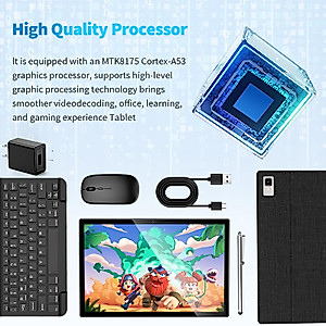 Android Tablet 2 in 1 Tablet, 10 inch Android 12 Tablet 6GB+64GB with Keyboard, Tablets with Case Mouse Stylus,512GB Expandable Dual Camera, WiFi, Bluetooth, GMS Certified Tablet PC(Silver)