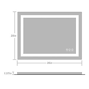 TATU LED Bathroom Mirror,36x28 Inch Bathroom Vanity Mirror Wall Mounted with 3000K-6000K Adjustable, Anti-Fog, Smart Touch Button, Stepless Dimmable Lighted Makeup Mirror, Horizontal/Vertical