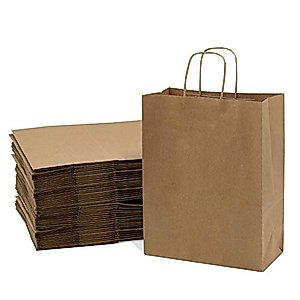 Brown Gift Bags with Handles - 10x5x13 Inch 100 Pack Medium Kraft Paper Shopping Bags, Craft Totes in Bulk for Boutiques, Small Business, Retail Stores, Birthdays, Party Favors, Jewelry, Merchandise