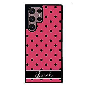 Pink Polka Dot Personalized Black Rubber Phone Case Compatible With Samsung Galaxy S23 S23+ Ultra S22 S22+ S21 S21FE S21+ S20FE S20+ S20 Note 20 S10 S10+ S10e