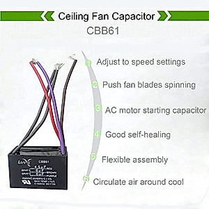 LONYE 5 Wire Ceiling Fan Capacitor Replacement for New TECH CBB61 250VAC 50/60 Hz 4.5 + 6 + 6μF