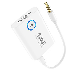 1Mii Bluetooth 5.3 Transmitter Receiver for TV to 2 Headphones, Bluetooth Adapter for Airplane w/aptX HD& Low Latency, Dual Link, Wireless Receiver for Home Stereo/MP3/Boats/Treadmill/Gaming
