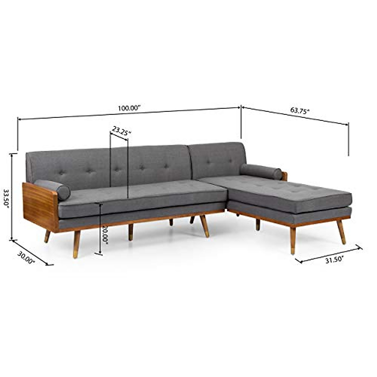 Christopher Knight Home Harriet Sectional, Gray, Dark Walnut