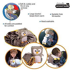 Roamwild Kids Travel Pillow and Travel Blanket Set - 'Tux' Armrest Buddy Transforms Any Armrest Into a Comfy Childs Pillow