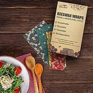 Beeswax Reusable Food Wraps - (6 Packs, 3 Sizes S,M,L, with 2 Meter Hemp Rope, Two Buttons) Plastic and Silicone Free, Eco-friendly Wrap, Wax Paper for Food,Yellow Lemon