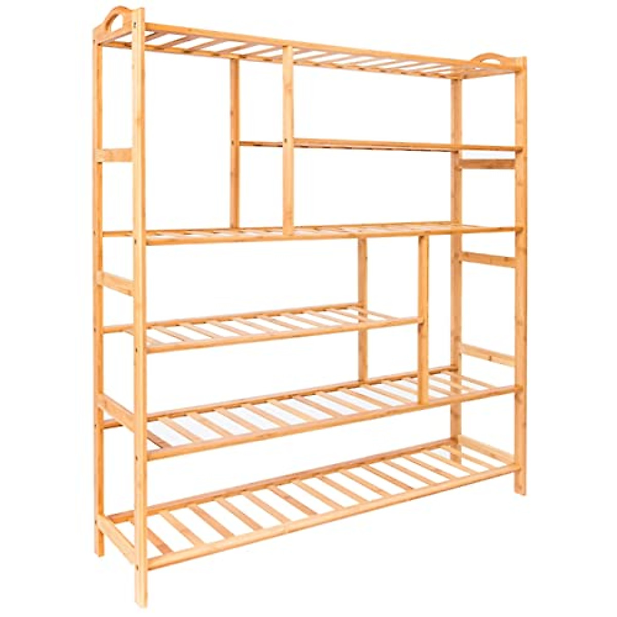 6-Tier Shoe Rack Organizer, Free Standing Bamboo Shoe Rack with Boot Organizer, Multifunctional Shoe Storage Shelf for Entryway, Shoe Storage Organizer Unit for Hallway, Living Room, Display Stand