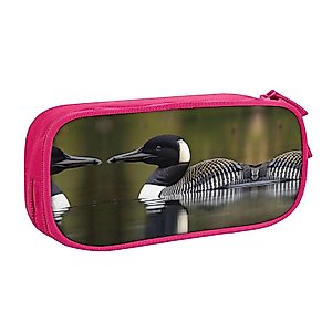 ZEEHXQ Loon Nature Bird Print Large Pencil Case Pouch With Zipper,Adults Office Stationery Travel Makeup Bag, Pink, RXZER23