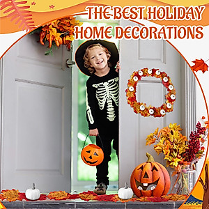 Tigeen 50 Pcs Artificial Mini Fake Pumpkins with 100 Pcs Lifelike Fake Maple Leaves Thanksgiving Lifelike Simulation Mixed Pumpkins for Decorating Fall Harvest Garland Small Realistic Pumpkin for Home