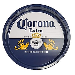 The Tin Box Company Corona Large Round Beverage Tray, Blue and White