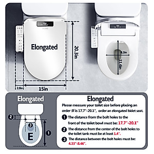 XCQQ Smart Bidet Toilet Seat Elongated Oversized, Heated Bidet with Warm Water and Dryer, Night Light, Rear and Feminine Washing, Slow Closed Toilet Seat, LED Screen, Removable Panel to Remote