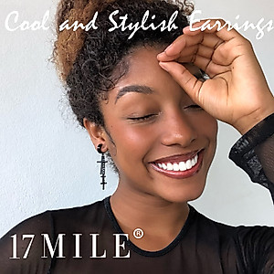 Black Cross Earrings for Men, 28 Pieces Stainless Steel Long Chain Dangle Piercing Hoop Earrings Set for Gifts (Black)