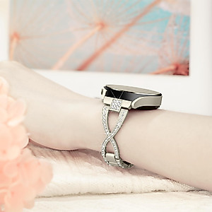 G-ficu Galaxy Watch 7/6/5/4/FE band, 20mm X-Shape Band for Samsung Galaxy Watch 4 5 6 7 Band 40mm 44mm, Women Bling Metal Bands for Watch 5Pro/Watch 6 4 Classic/Watch 3 41mm/Active 2-Cream Silver