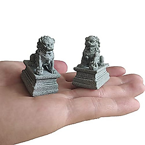 livelyfish Asian Fu Foo Dogs Statues Mini A Pair of Guardian Lion Figurine Sandstone Pets Fish Tank Aquarium Landscape Ornaments Accessories Feng Shui Decorations, A