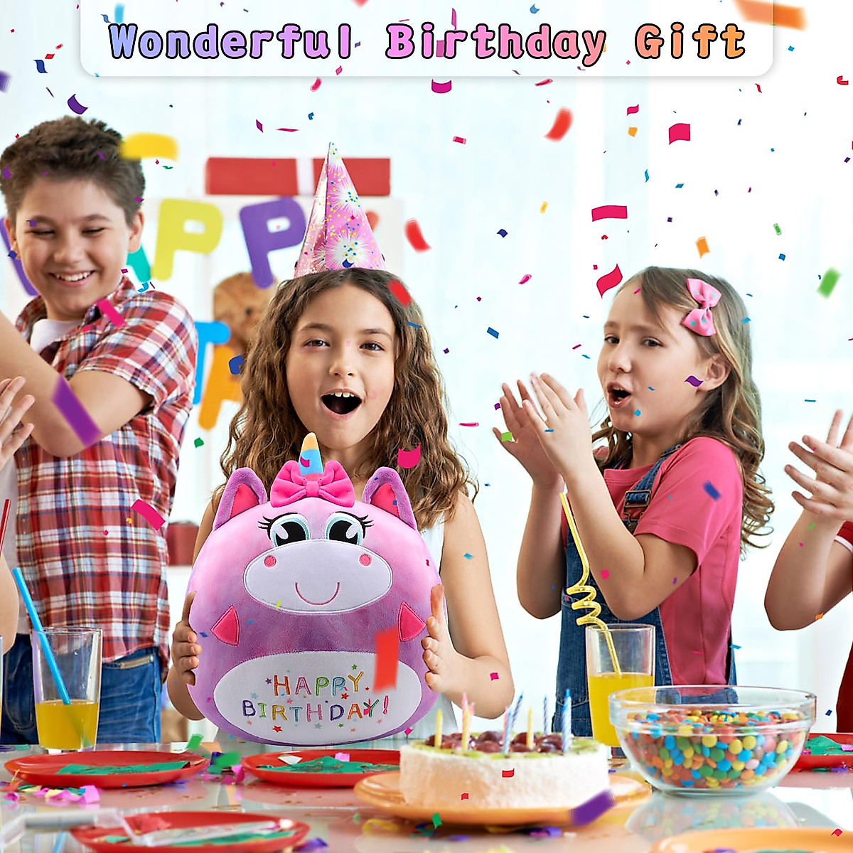 Birthday Plush Unicorn Pillow, Happy Birthday Gifts for Girls Toddlers Kids, Soft Plush Toy Cute Unicorn Stuffed Animal, Plushies Doll Home Room Decoration, Unicorn Sleep Mask