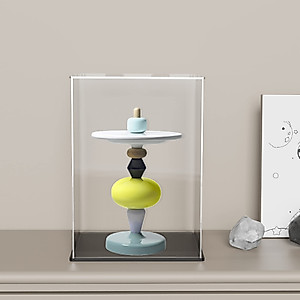 HEMYLU Acrylic Box with Matte Black Base, Simple Self-Assembly Clear Acrylic Display Case, Tall Dustproof Showcase with Lid for Collectibles, Toys and Trophy (8x8x12 inch)