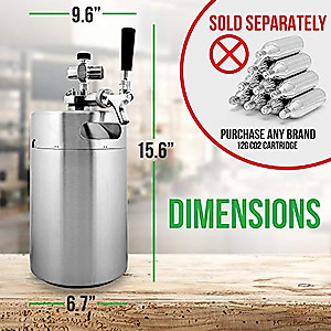 NutriChef Pressurized Growler Tap System, 128oz Double-Walled Stainless Steel Mini Keg Dispenser Portable Kegerator Kit, Co2 Pressure Regulator Keeps Carbonation for Craft Beer, Draft and Homebrew