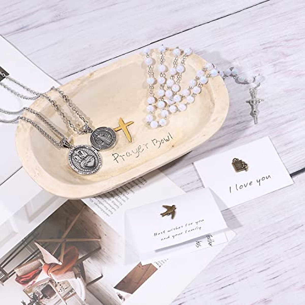 WHLHMK Resin Prayer Small Dough Bowl, Christian Cross Prayer Bowl, Religious Dough Bowl Religious Gifts for Women, Farmhouse Decor Rustic Home Decor (White 8.6 x 5 x 2')