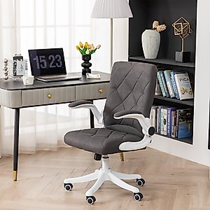 Home Office Chair, Comfy Chair Work from Home Essentials, Cloth Comfy Office Chair Comfortable Computer Chair with Wheels Swivel, Ergonomic Lumbar Support and Flip-up Armrests |Grey