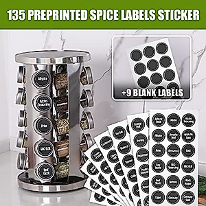 Rotating Spice Rack Organizer with 20 Empty Spice Jars, 135 Spice Labels with Funnel Complete Set, Seasoning Organizer for Cabinet, Revolving Spice Rack for Countertop