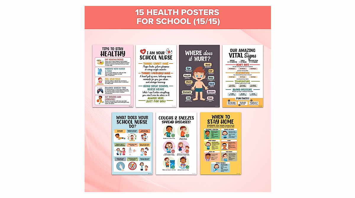 Decorably 15 Health Posters for School Nurse Office