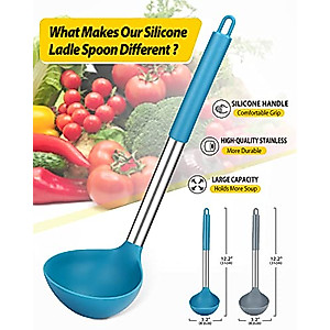 Pack of 2 Ladle Spoon,Silicone Large Spoon for Soup,Non Stick Kitchen Utensils with High Heat Resistant,BPA Free Perfect Kitchen Tools for Cooking, Stirring,Serving Soups (GRAY BLUE)