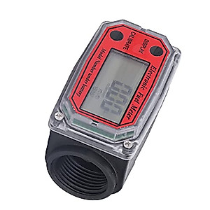 Garosa Electronic Fuel Meter, 1in Electronic Fuel Meter, Digital Display Gear Fuelmeter Liquid Water Meter, Science Lab Flowmeters (Red)