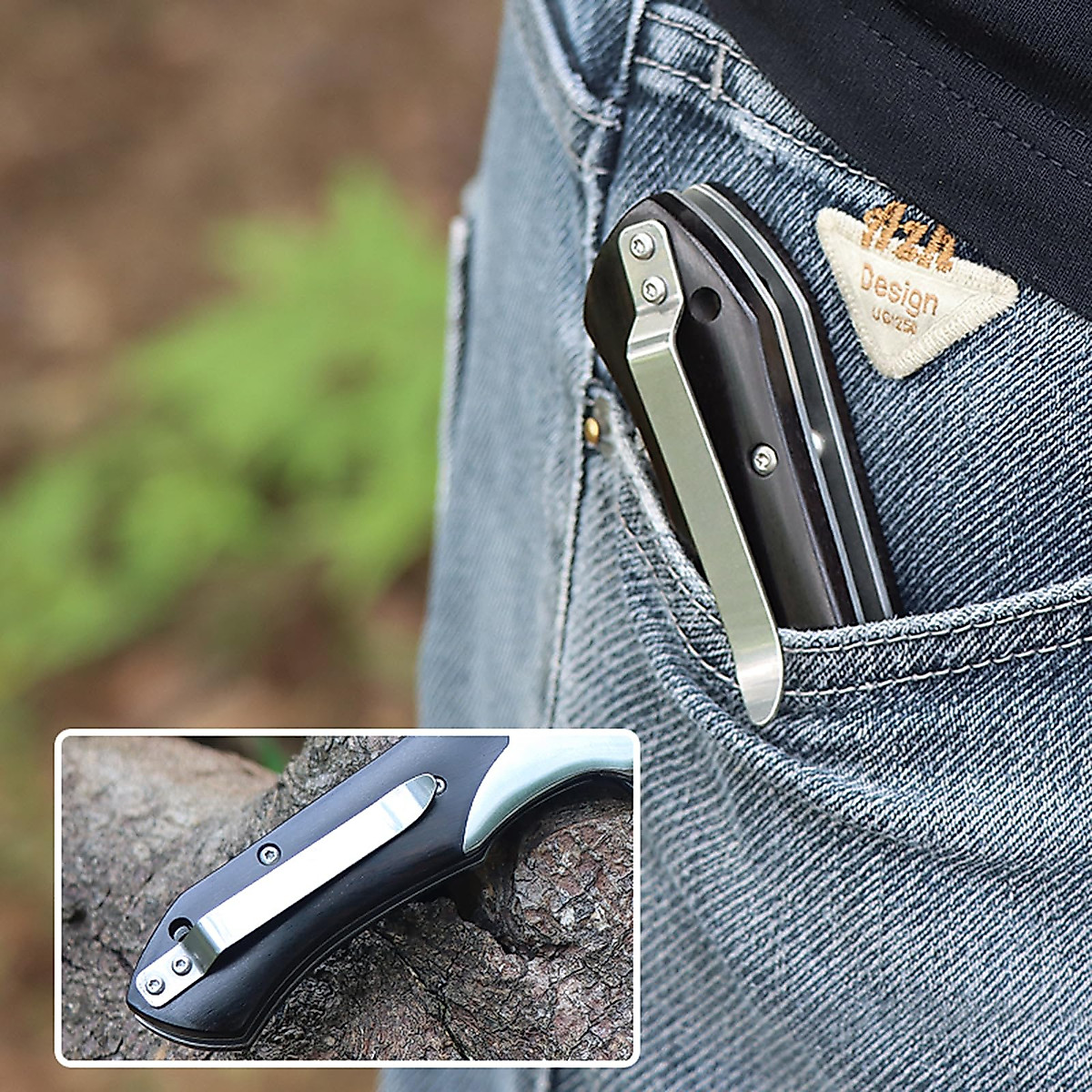 Damascus Pocket Knife, 3.54" Damascus Steel Blade Folding Knives with Wood Handle and Clip, Gift for Camping Collection