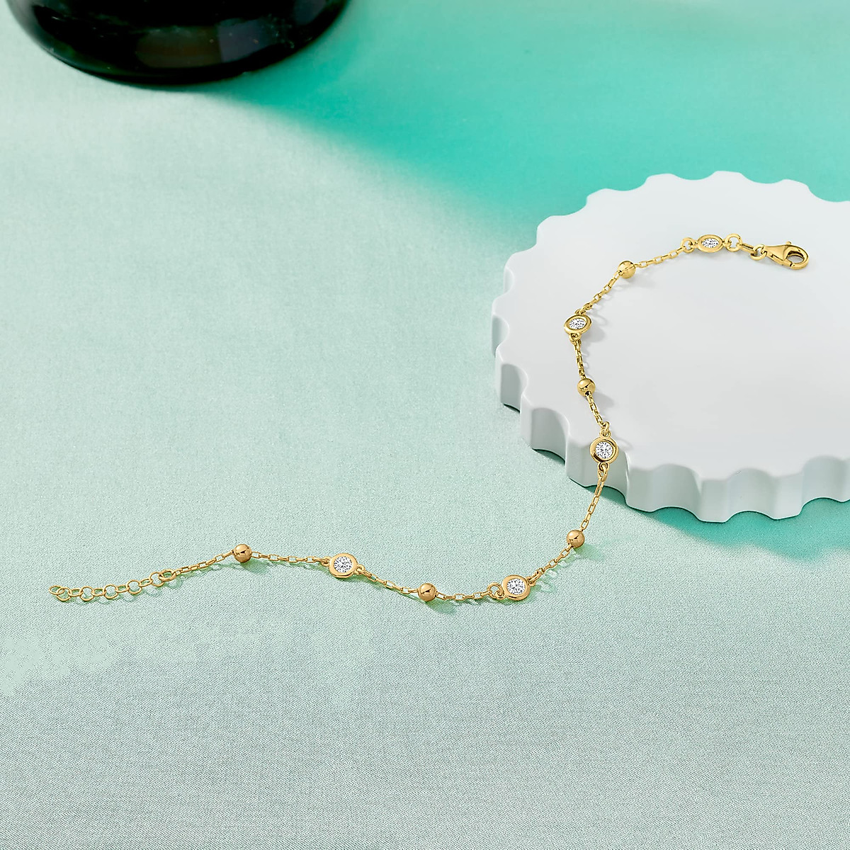 Ross-Simons Italian 1.15 ct. t.w. Bezel-Set CZ Station Anklet