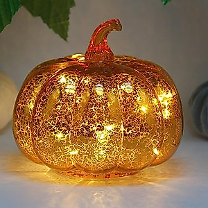 CFDECOR Mercury Glass Pumpkin Light with Timer, with 10 Fairy Lights Inside, Battery Operated Led Pumpkin Light, Ideal for Halloween Fall Decoration, Thanksgiving Rustic Decor, Xmas Decor(Gold2)