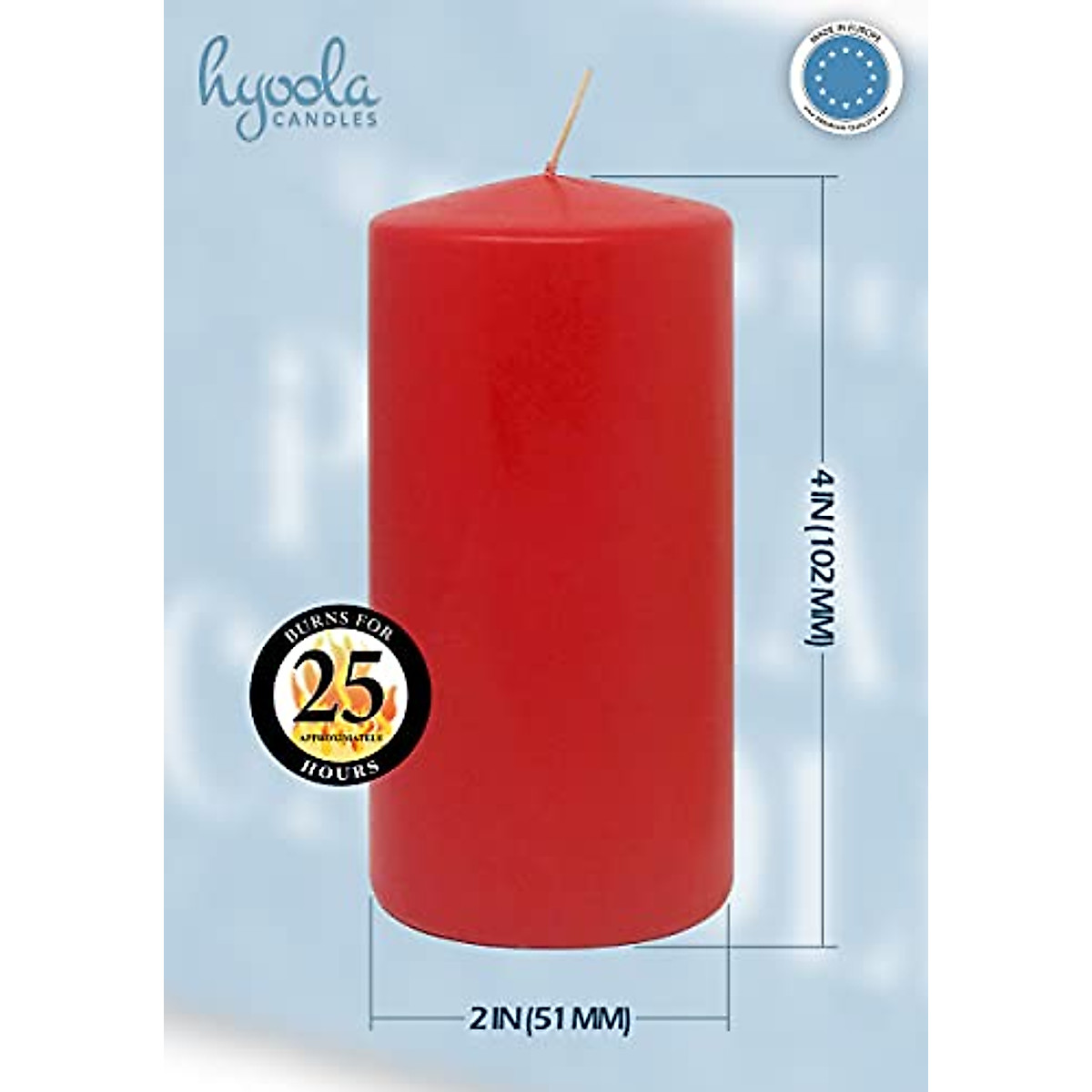 HYOOLA Red Pillar Candles 2-inch x 4-inch - 24 Pack Unscented Bulk Pillar Candles - European Made